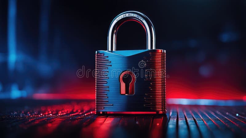 The Concept of Cybersecurity. Padlock on the Background of the Server ...