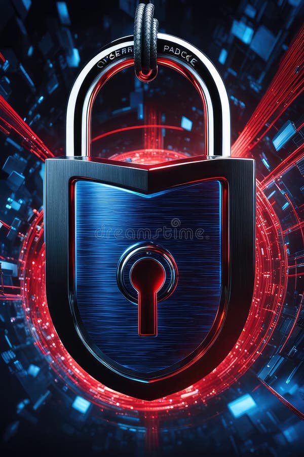 The Concept of Cybersecurity. Padlock on the Background of the Server ...