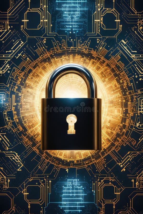 The Concept of Cybersecurity. Padlock on the Background of the Server ...