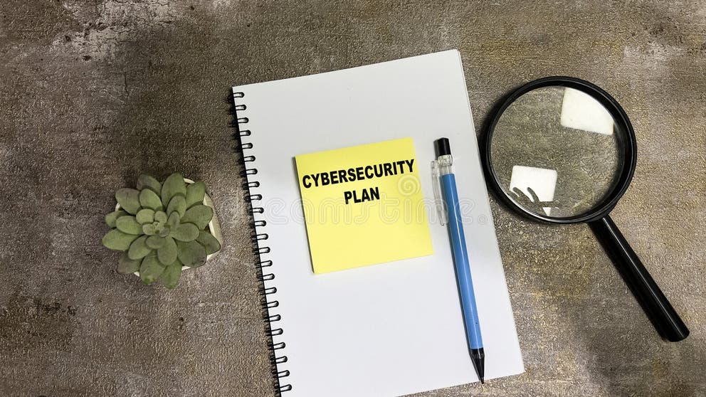 Concept of Cybersecurity Plan Write on Sticky Notes Isolated on Wooden ...
