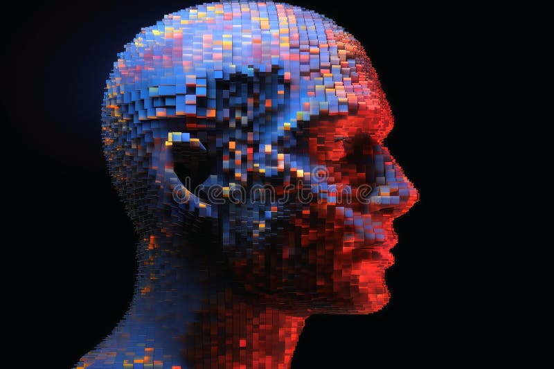 Concept of a 3D Human Head Made of Pixels Created with Generative AI ...