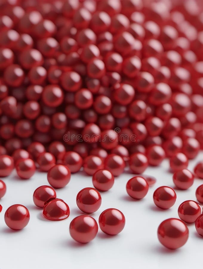 3D Illustration of Red Plastic Pellets Granules Beads Isolated on a ...