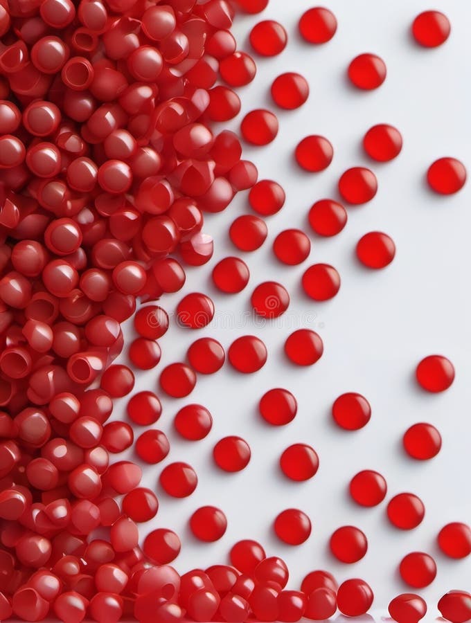 3D Illustration of Red Plastic Pellets Granules Beads Isolated on a ...