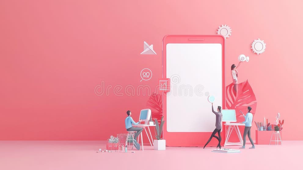 Concept 3D Illustration of Teamwork in Web UI UX App Design. Team ...