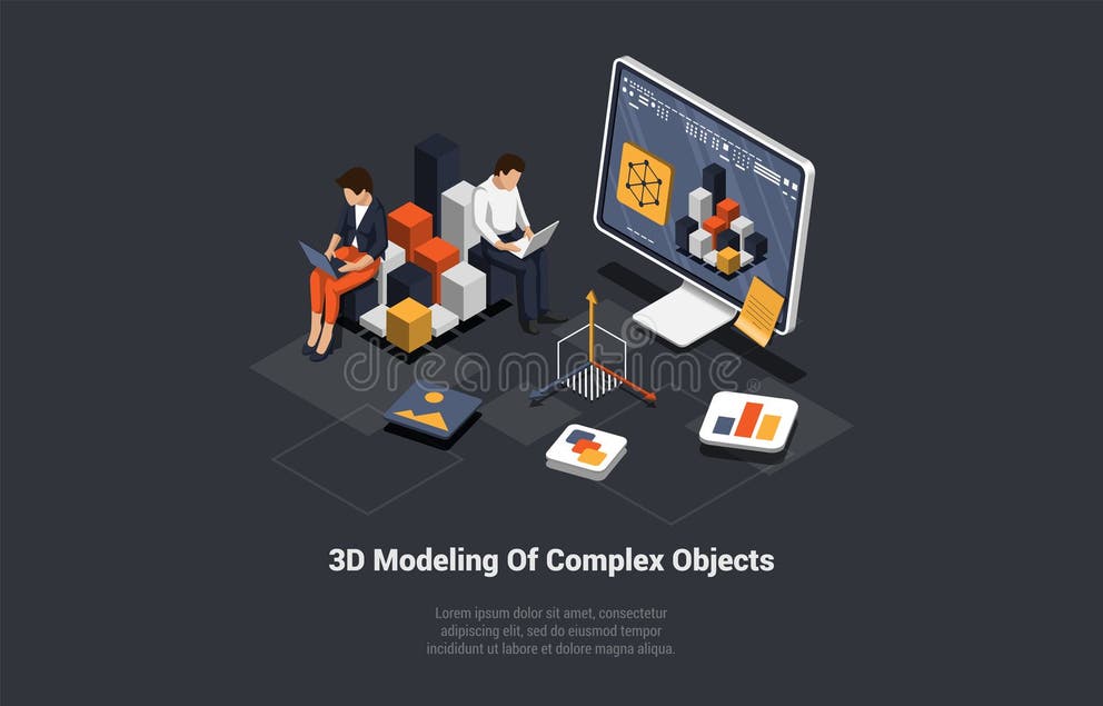 Concept Of 3d Modelling Of Complex Objects Team In Process Of Creating