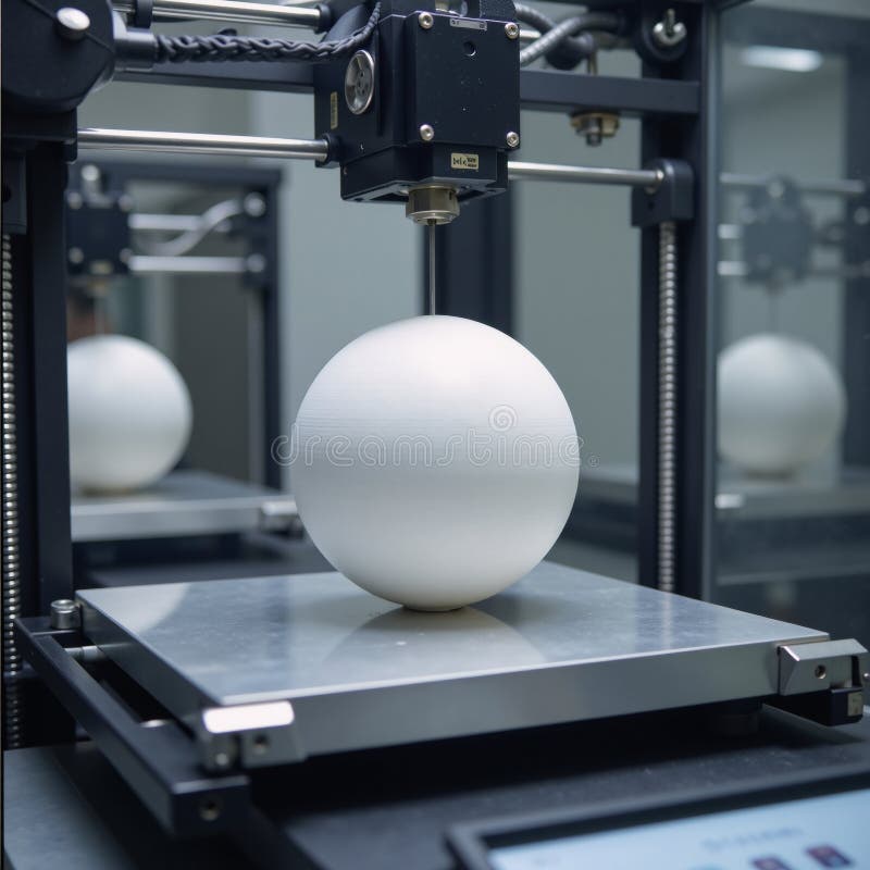 A 3D Printer Generates a White Plastic Sphere in a Laboratory Setting ...