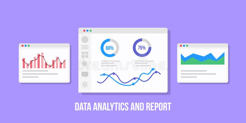 Data Analytics, Marketing Report Displaying on a Dashboard. Flat Design ...