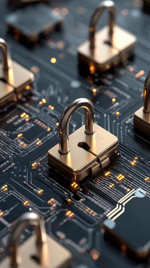 Concept Of Data Encryption Featuring Glowing Padlocks Embedded In