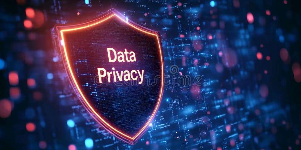 Concept of Data Privacy with Digital Shield in Blue Network Background ...
