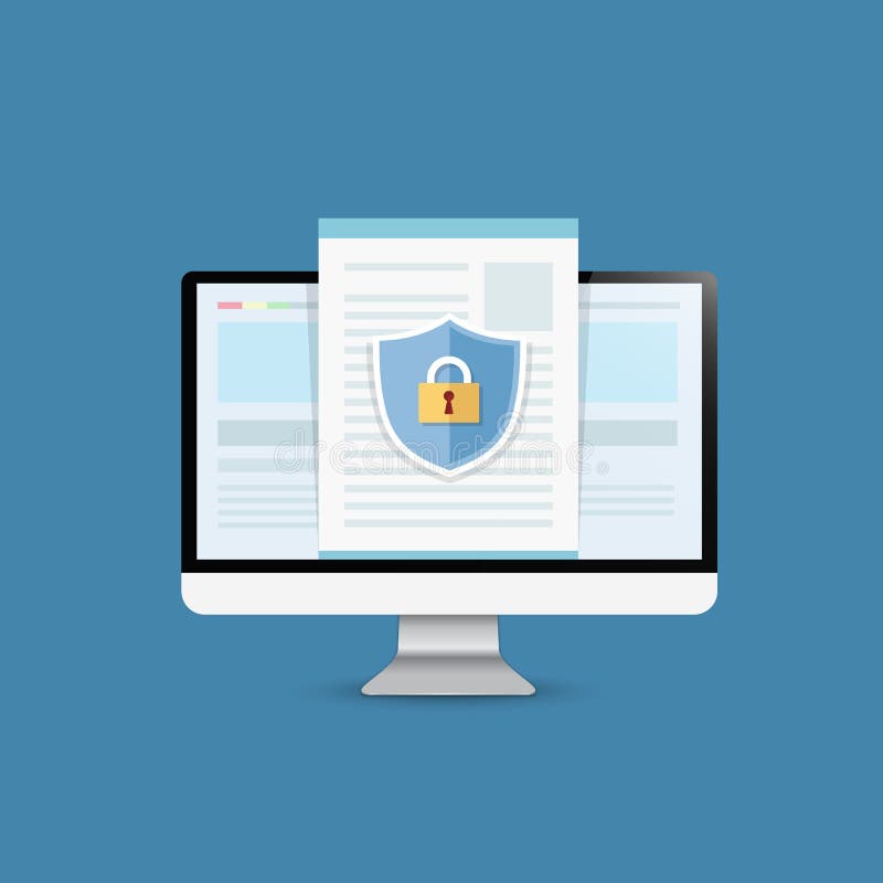 Concept is Data Security .Shield on Computer Laptop Protect Sens Stock ...