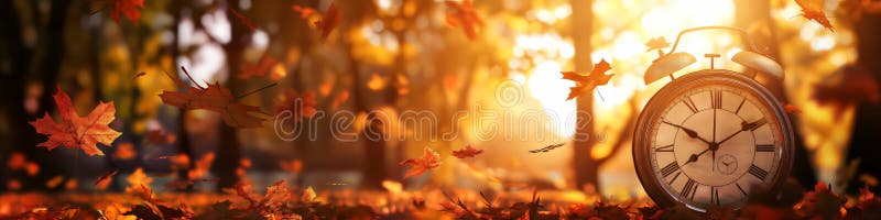 Concept Daylight Saving Time. Clock Timer Celebrations. Autumnal Forest ...