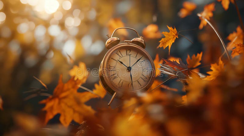 Concept Daylight Saving Time. Clock Timer Celebrations. Autumnal Forest ...