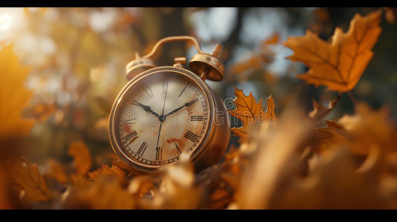 Concept Daylight Saving Time. Clock Timer Celebrations. Autumnal Forest ...