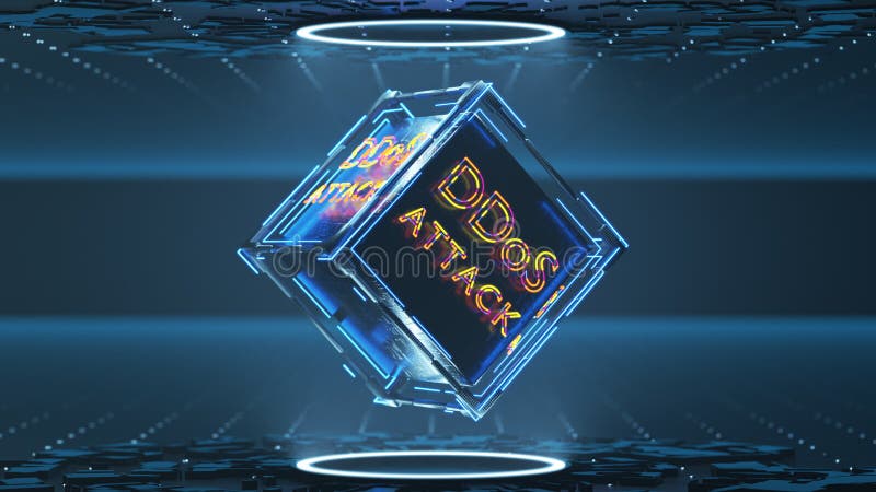 Red Inscription DDoS on a Dark Cube. the Concept of a DDOS Attack Stock ...
