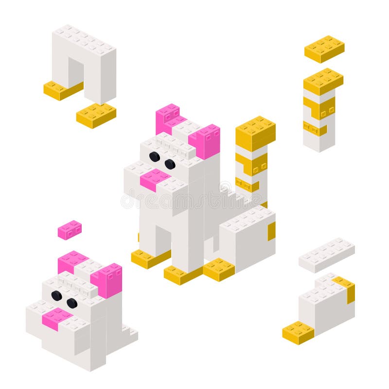 Concept with Deconstruction Cat from Plastic Blocks. Vector Stock ...