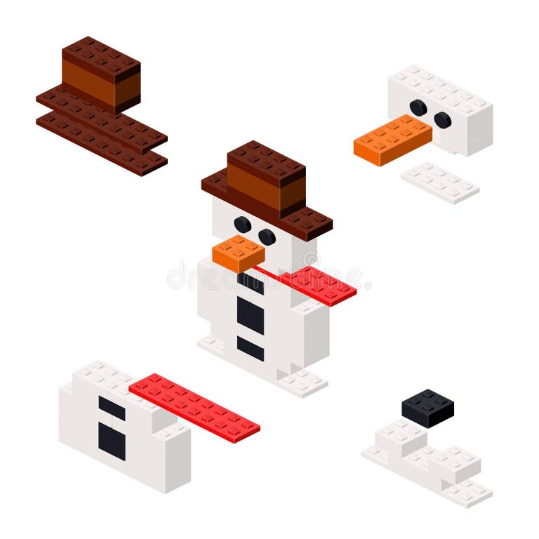 Concept with Deconstruction Snowman from Plastic Blocks. Vector Stock ...