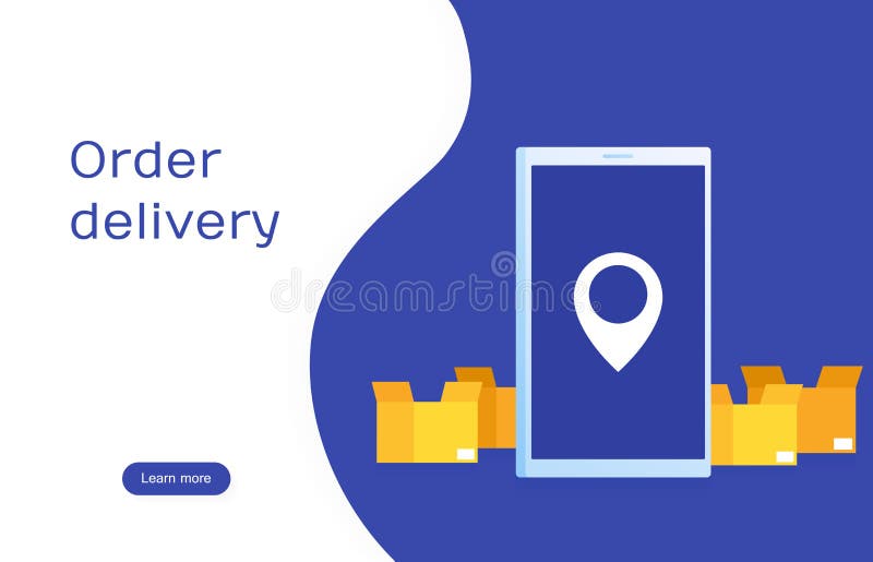 Concept Delivery Orders and Tracking Cargo on a Phone. Phone with Boxes ...