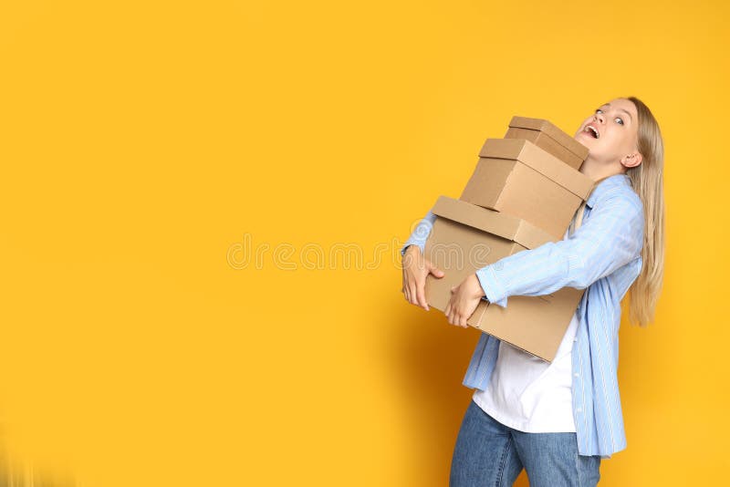 Concept of Delivery, Surprise, Gift, Young Woman and Cardboard Boxes ...