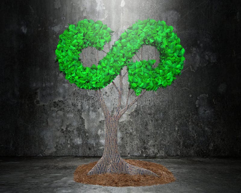 Tree with Arrow Infinity Shaped Leaves, Dirty Concrete Wall Stock Photo ...