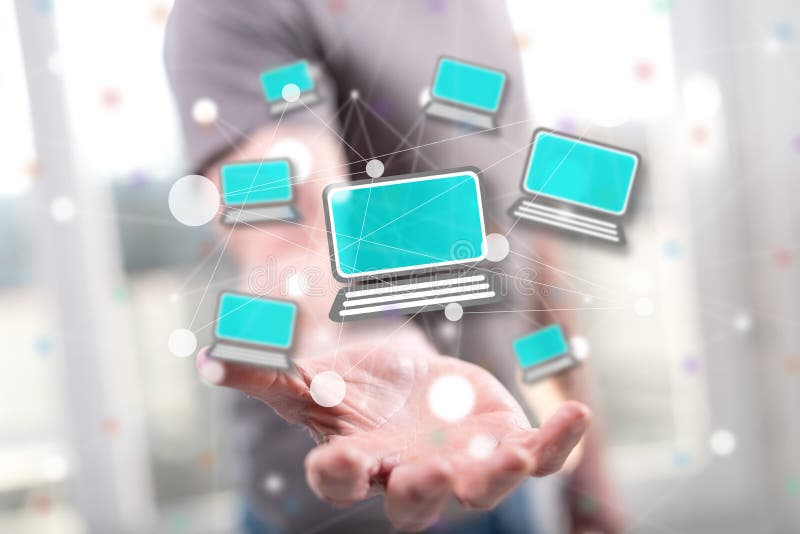 A Devices Connection Concept Explained by a Businessman on a Wall ...