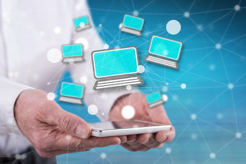 A Devices Connection Concept Explained by a Businessman on a Wall ...