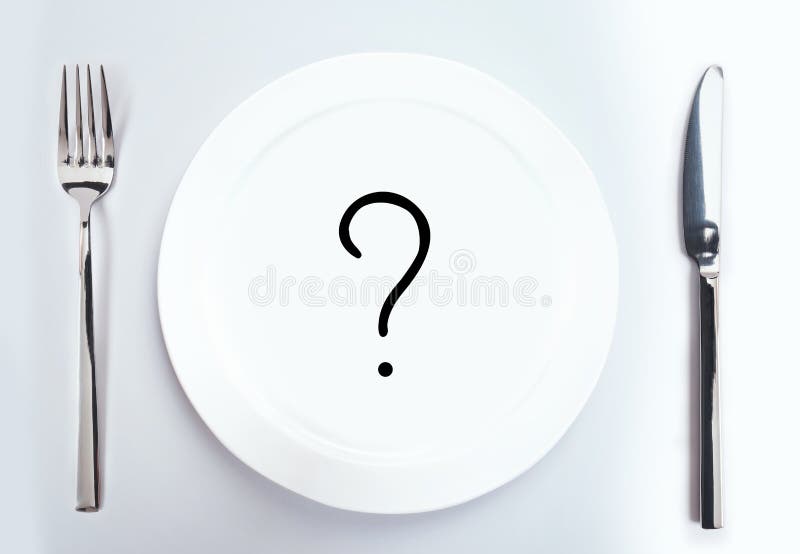 Concept of a Diet. Healthy Eating. Empty Plate with a Question Mark on ...