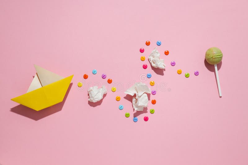 Concept of Difficulties on the Way To the Goal with Paper Boat Stock ...