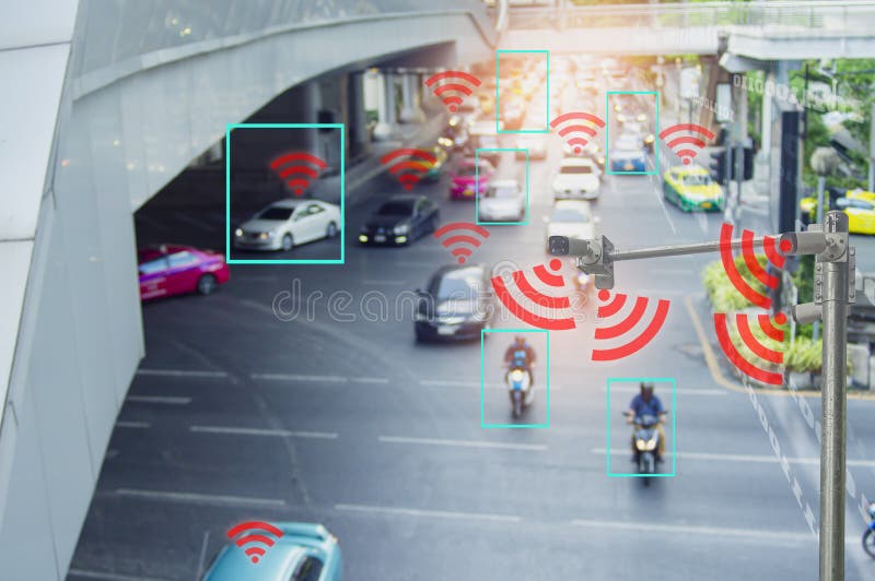 Concept Digital Technology 4.0,wireless Network 5G Signal,CCTV Camera ...