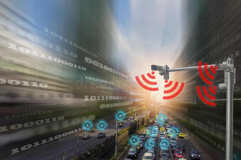 Concept Digital Technology 4.0,wireless Network 5G Signal,CCTV Camera ...