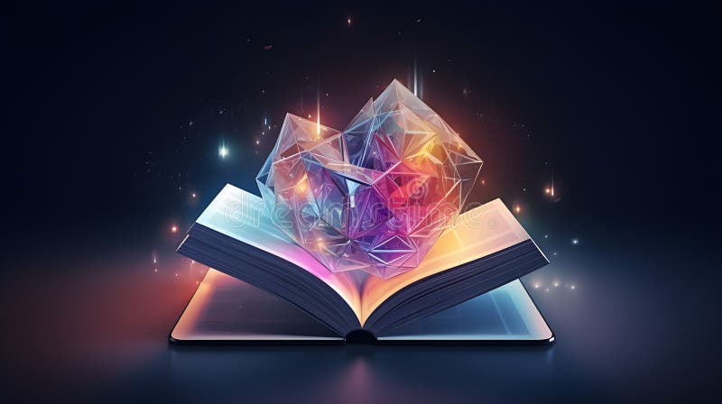 Low Poly Book with Futuristic Elements.GenerativeAI. Stock Illustration ...