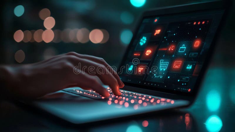 Typing Laptop Social Media Icons Overlay Stock Photos - Free & Royalty ...