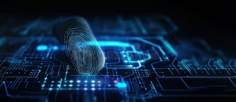 Concept of Digital Security, Electronic Fingerprint on Scanning Screen ...