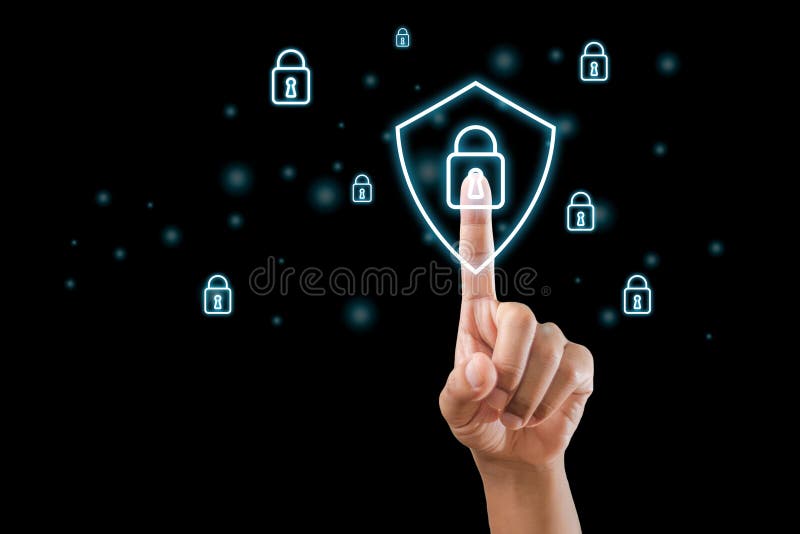 Concept of Digital Security. Hands Finger Touch Pointing Security ...