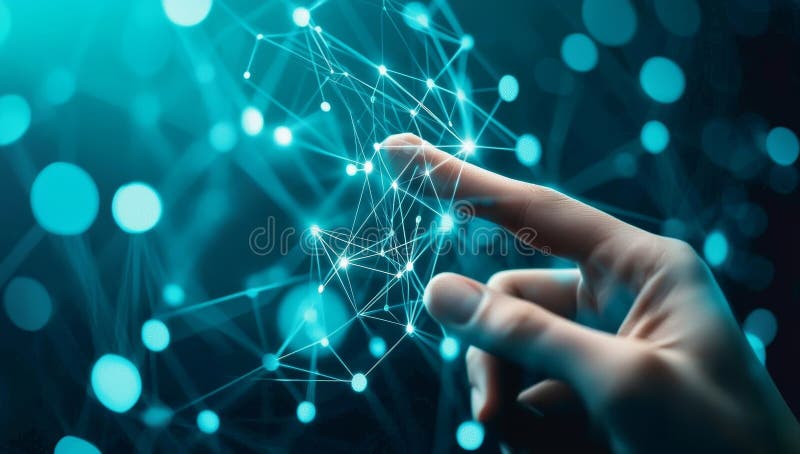 Concept of Digital Technology, Internet Network Connection. Finger ...