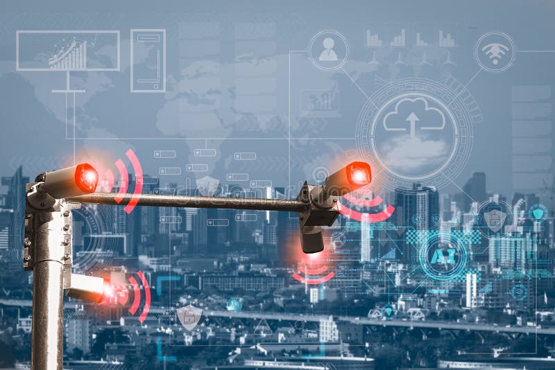 Concept Digital Technology 4.0,wireless Network 5G Signal,CCTV Camera ...