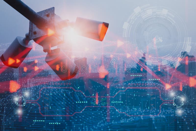 Concept Digital Technology 4.0,wireless Network 5G Signal,CCTV Camera ...