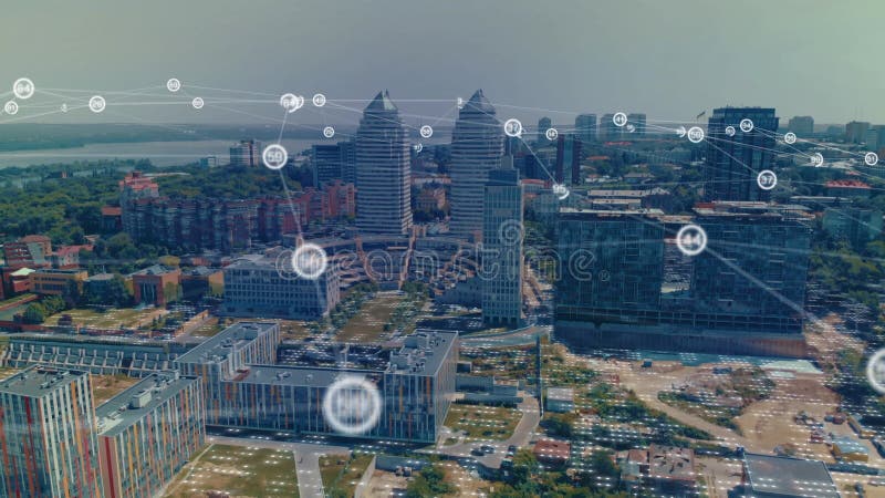 Visualization of Modern Technologies in a Big City. Modern City Concept ...