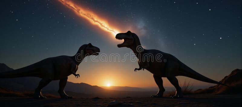 Dinosaurs Watching a Comet Against a Starry Backdrop Stock Illustration ...