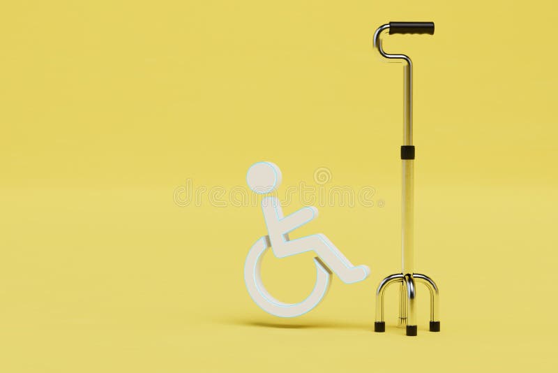 The Concept of Disability. Disabled in a Wheelchair and a Stick on a ...