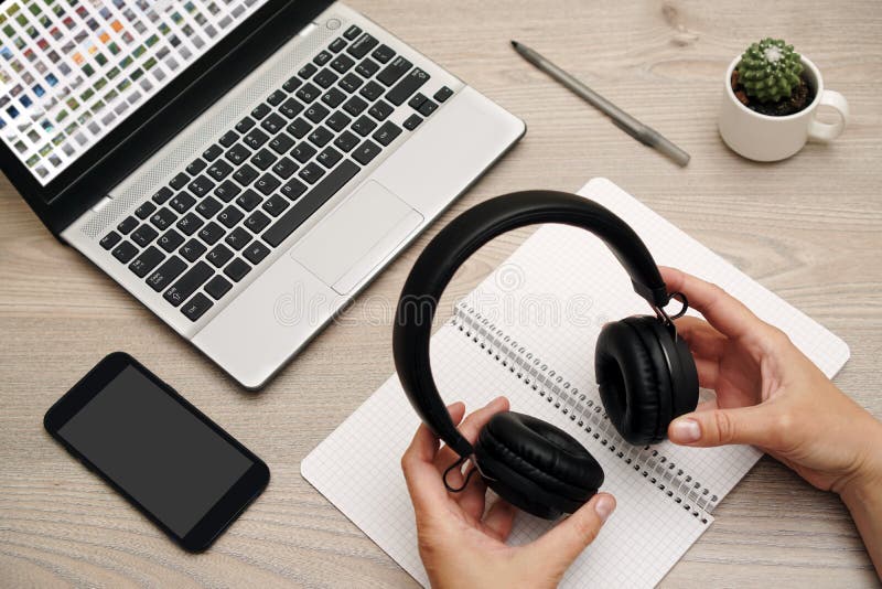 E-learning Desktop with Laptop and Notebook Stock Photo - Image of ...