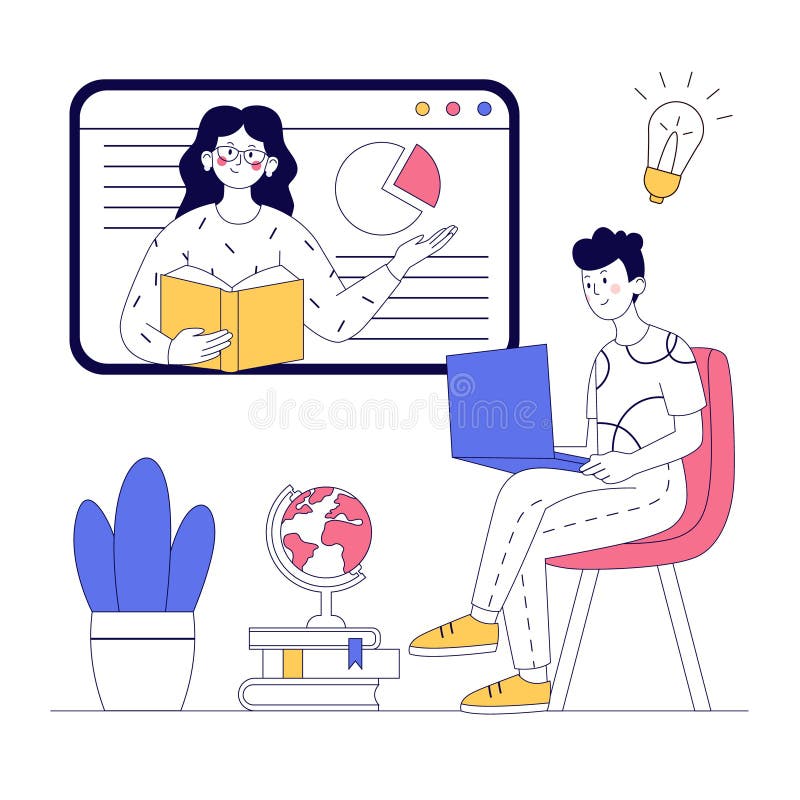 The Concept of Distance or Online Education. Vector Line Art Stock ...