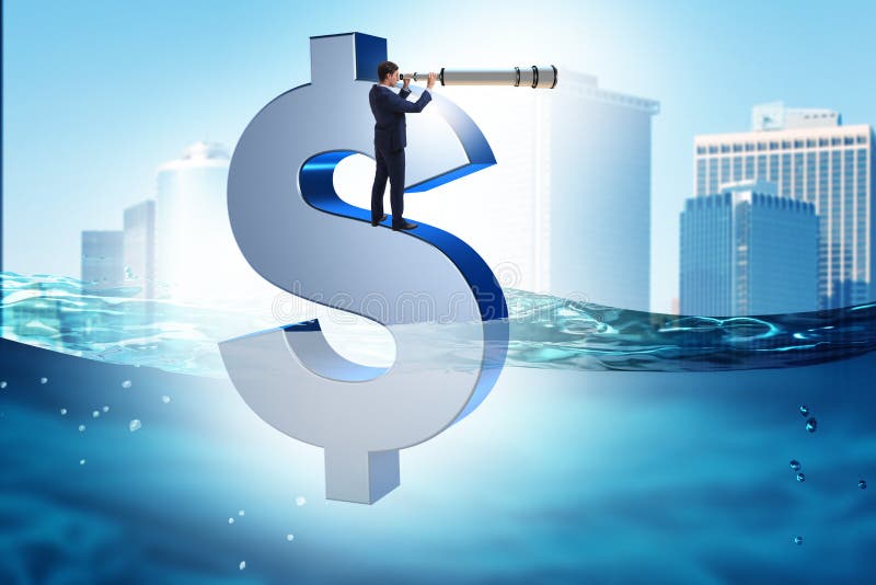 Concept of Dollar Sinking in the Sea Stock Image - Image of currency ...