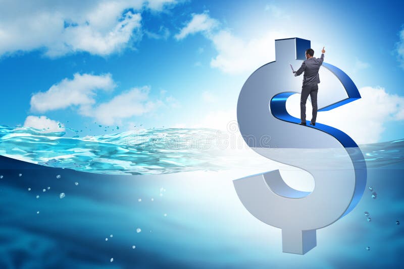 Concept of Dollar Sinking in the Sea Stock Photo - Image of currency ...