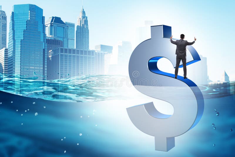 Concept of Dollar Sinking in the Sea Stock Illustration - Illustration ...