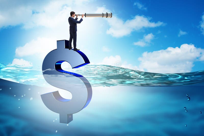 Concept of Dollar Sinking in the Sea Stock Photo - Image of help ...