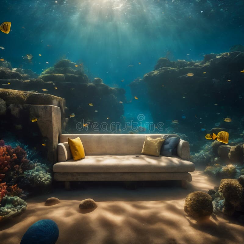 A Sofa at the Bottom of the Sea Stock Illustration - Illustration of ...