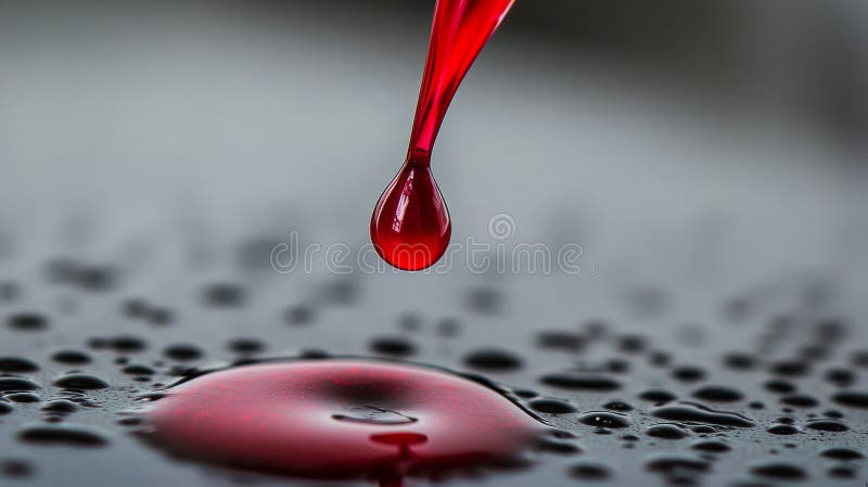 Concept of a Dropper Releasing Liquid: a Red Droplet Falling from a ...