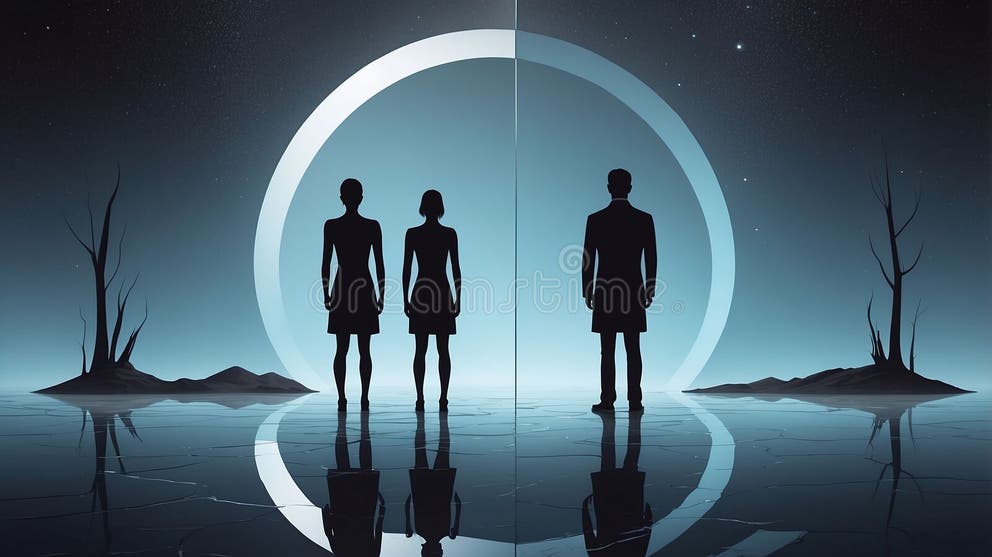 Concept of Duality Represented by Light and Dark Figures in a Mirrored ...