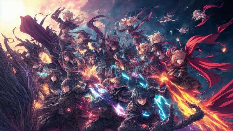 Dynamic Anime Scene with Vibrant Colors.AI Generated Stock Illustration ...