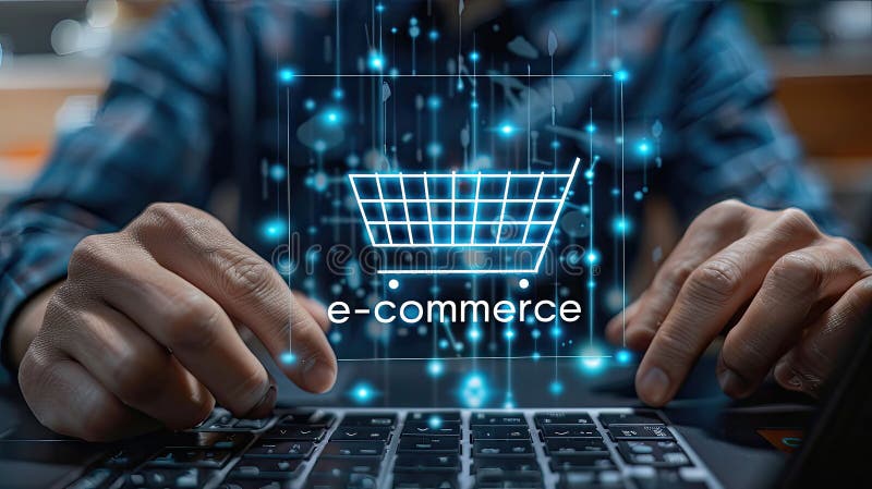 Concept of E-commerce with Digital Shopping Cart Overlay on Keyboard ...